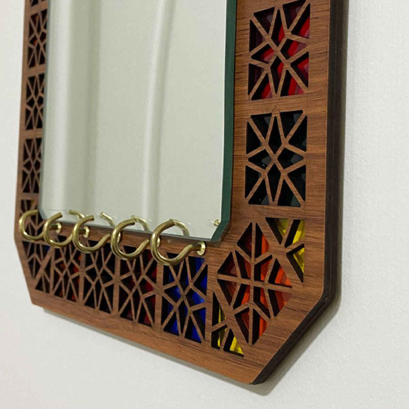 Rustic Entryway Mirror with Key Hooks – Traditional Wooden Key ...