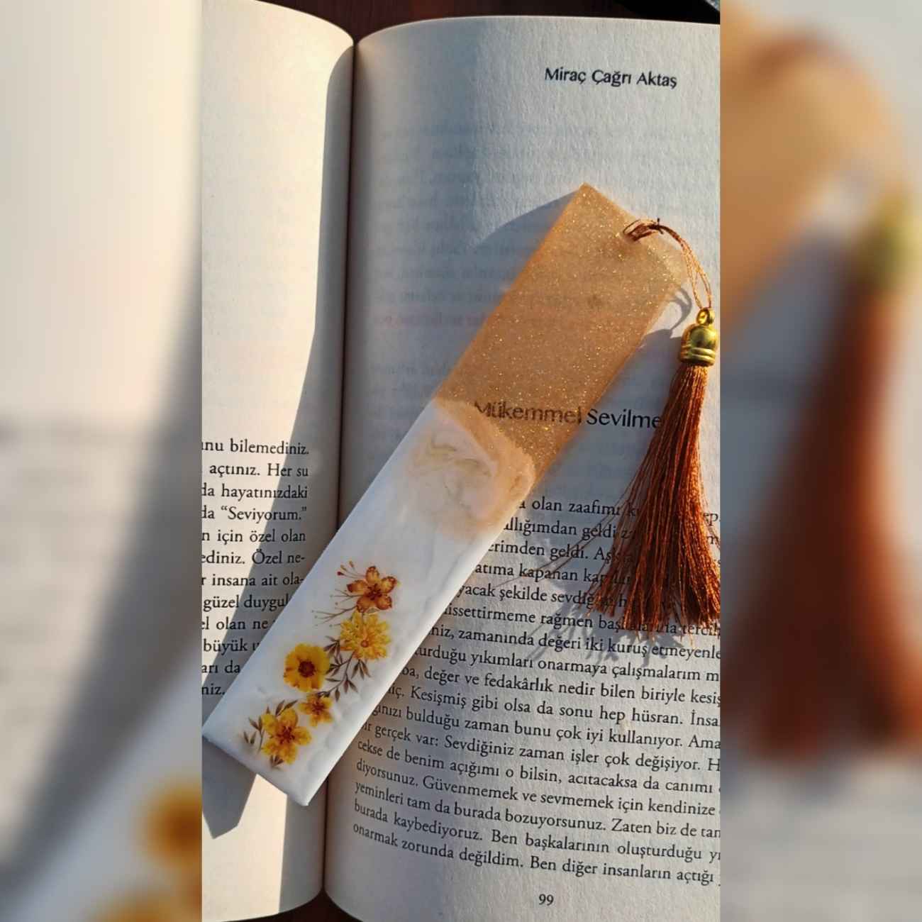 Warm Neutral Bookmark – Handmade Boho-Inspired Accessory With Flower ...