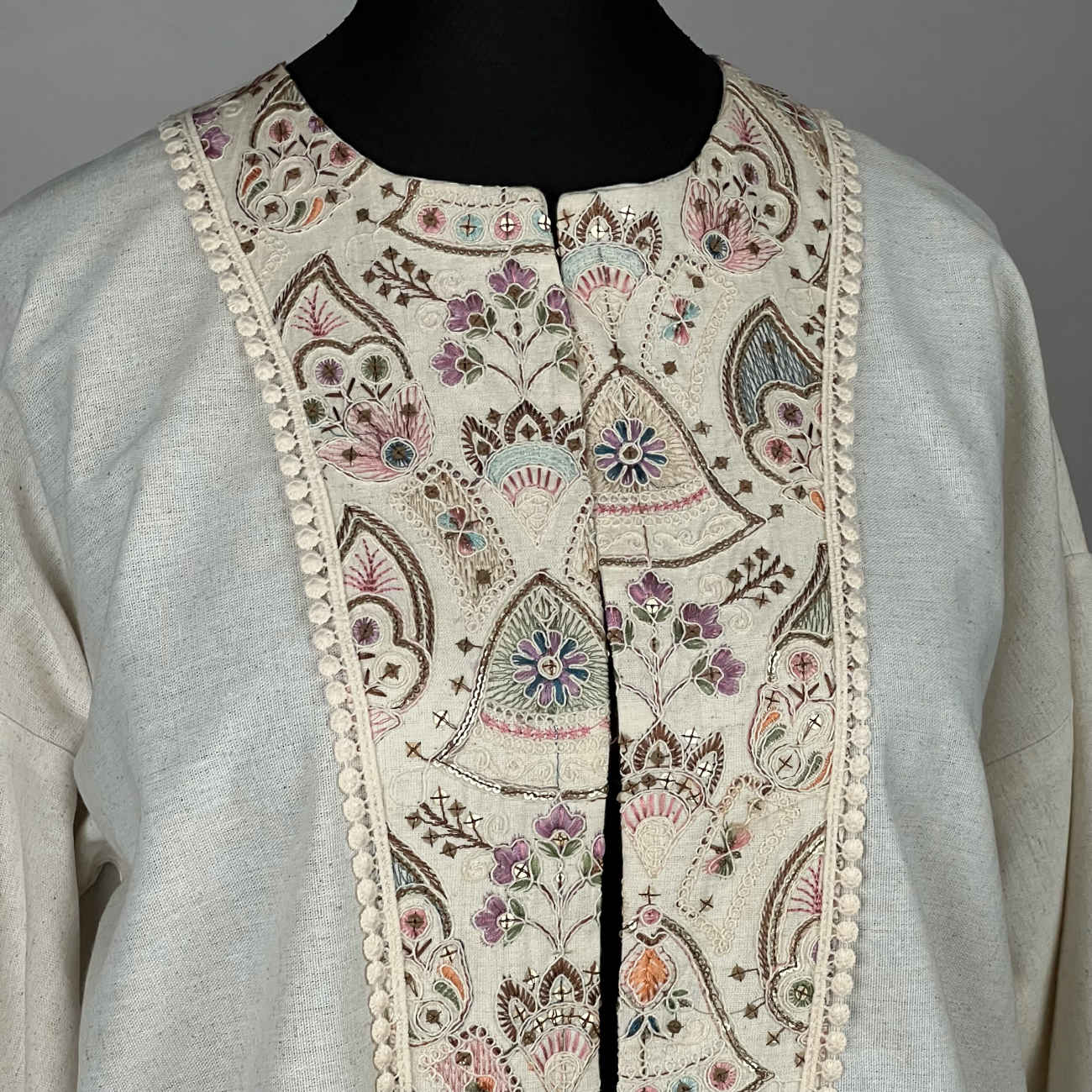 Women's Linen Manto, Hand-Embroidered with Sequins, Indian Style in ...