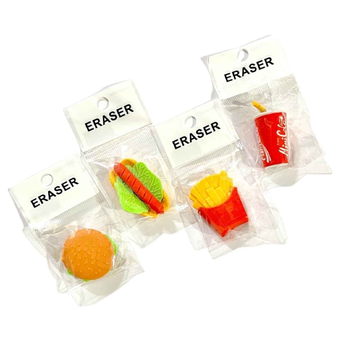 Mini Fast Food Erasers – Cute Burger, Pizza, Soda & Fries Set (x4 ...