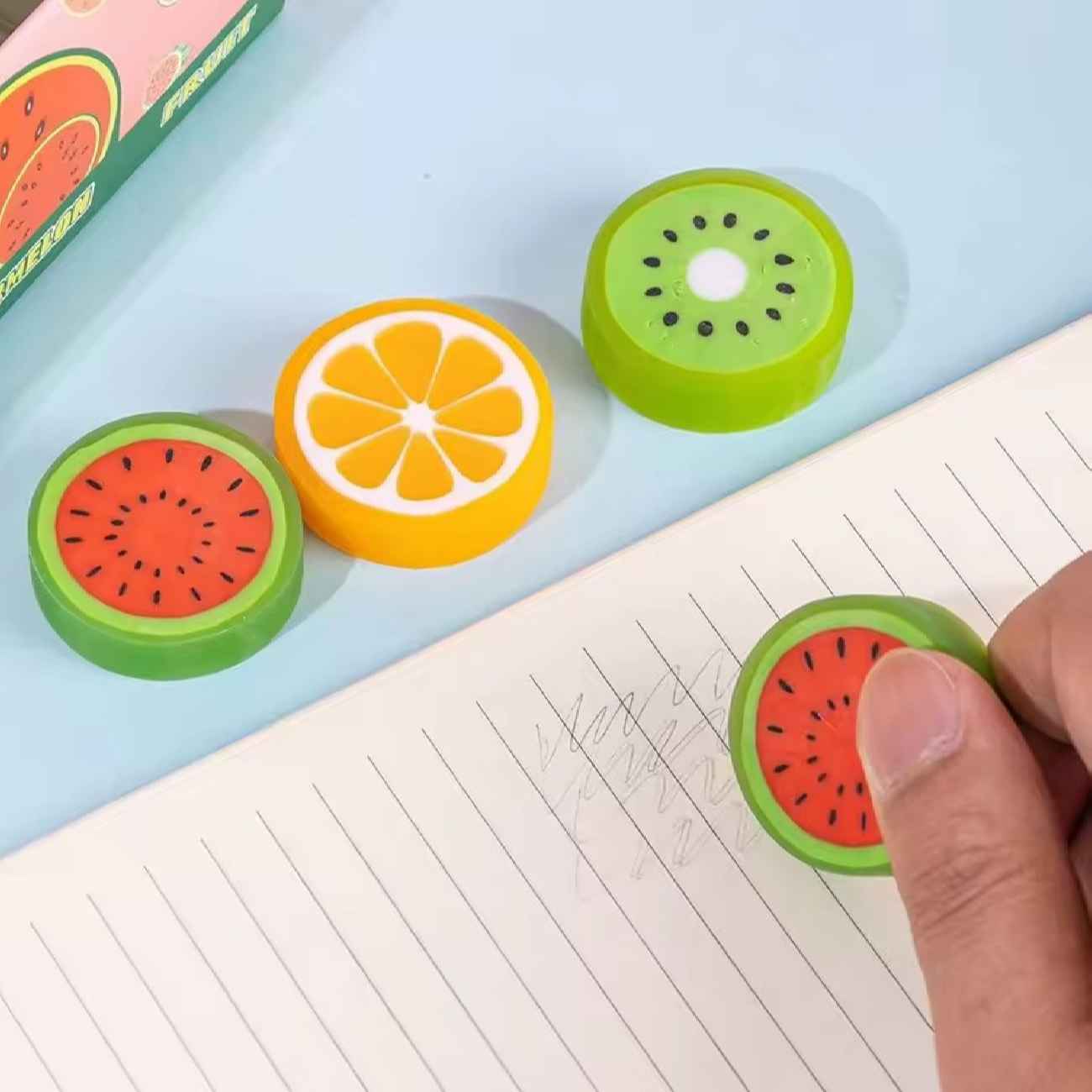Mini Fruit Erasers – Watermelon, Orange & Kiwi Delights - ShopiPersia