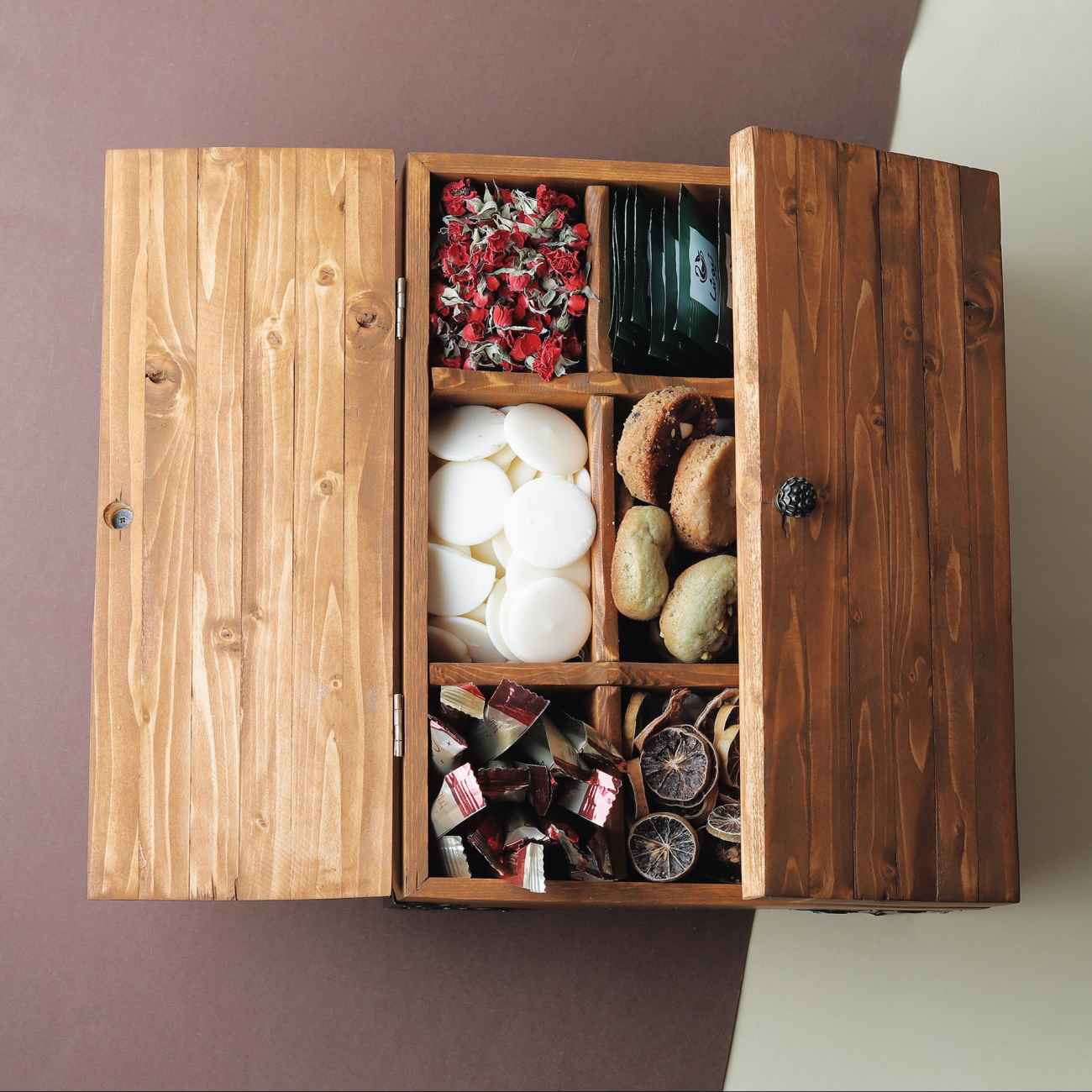 Traditional Wooden Nut Organizer Box – Multi-Compartment Storage for ...