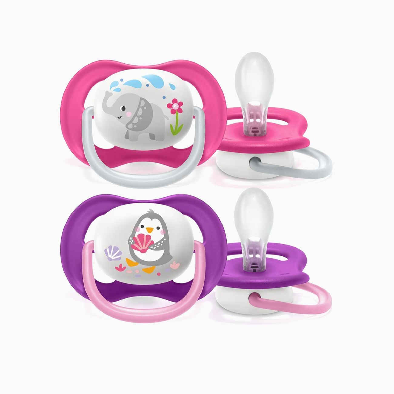 Avent Orthodontic Baby Pacifier Set – Cute Penguin & Elephant, 2 Pieces ...