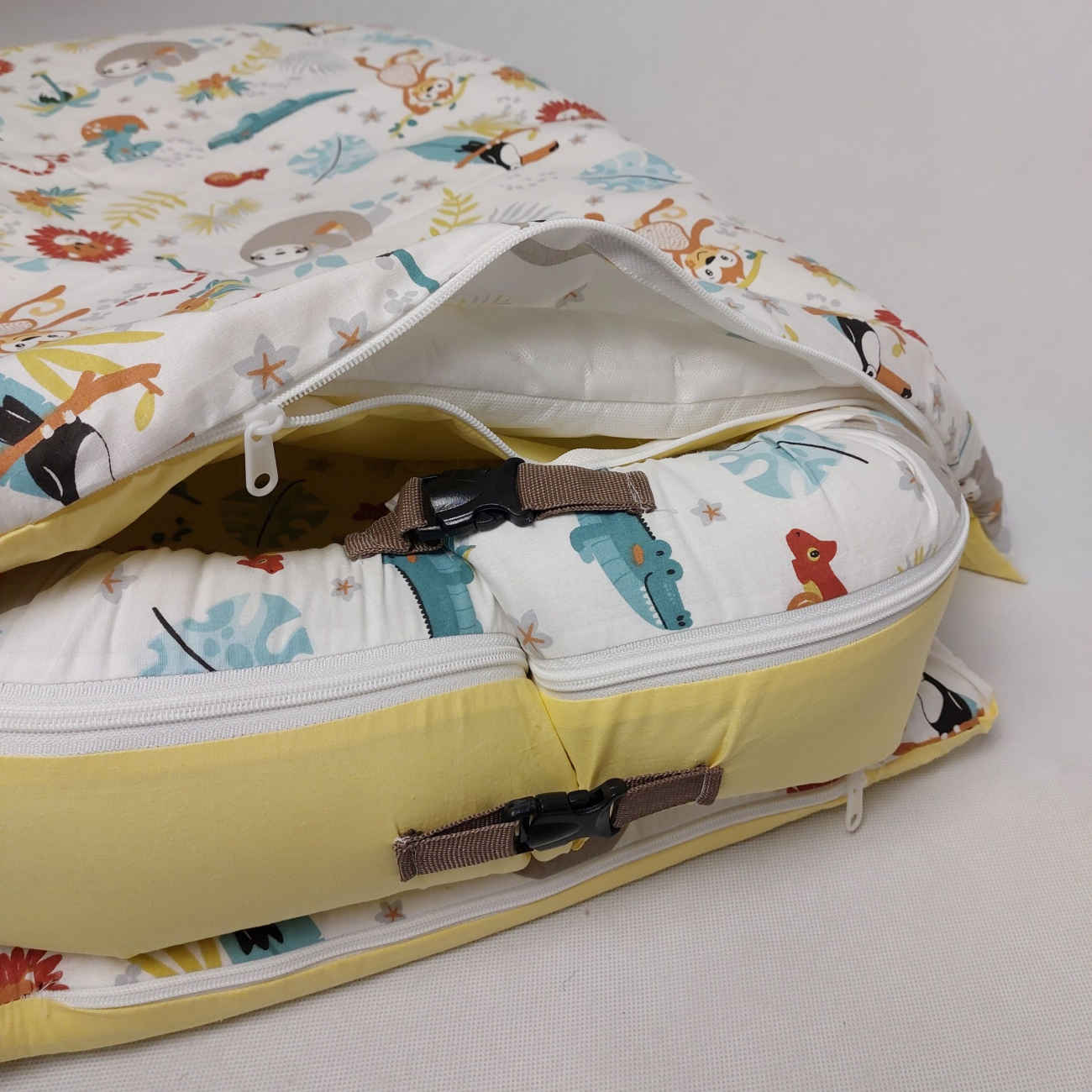 Baby Anti-Roll Nest – Animal Design & Organic Cotton - Full Set with ...