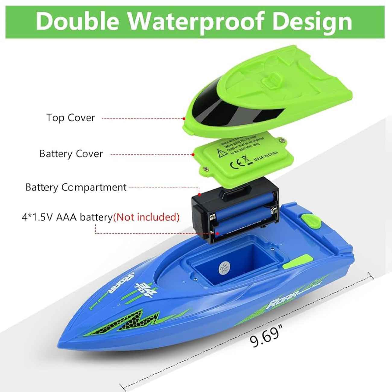 Fast Waterproof Blue-Green RC Boat with 2.4 GHz Remote Control ...