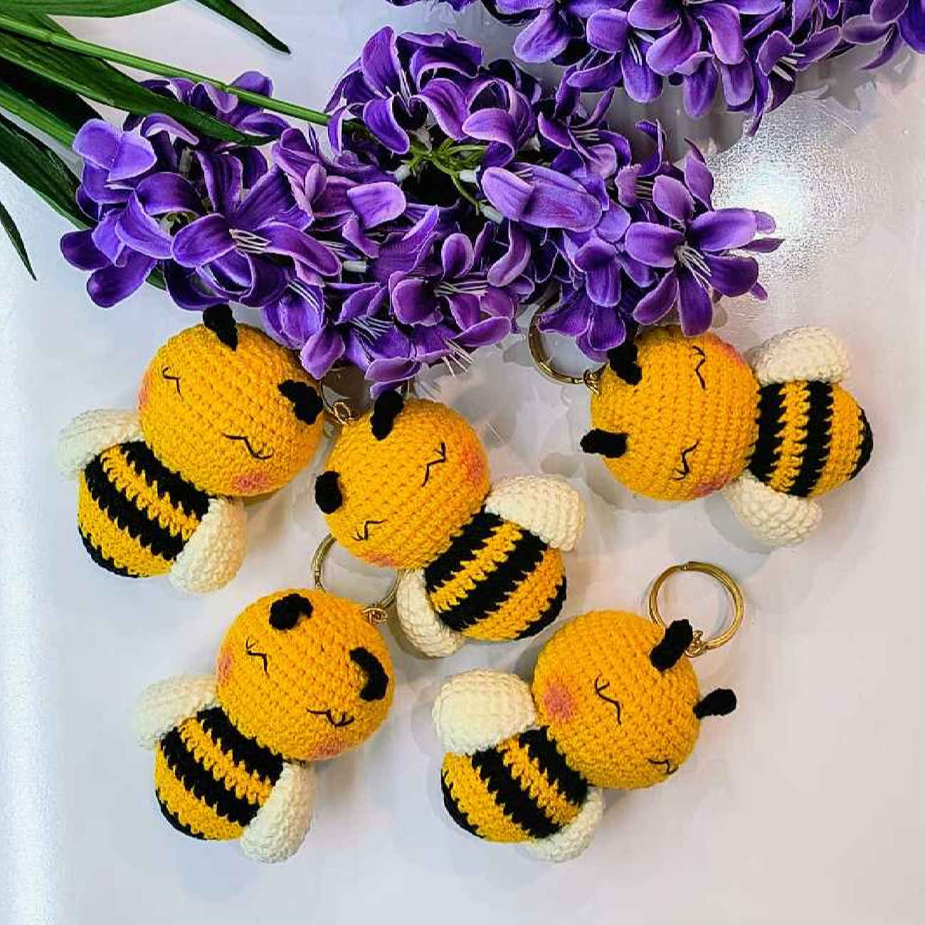 Handmade Crochet Keychain – Bee Design with Playful Detailing for Keys ...