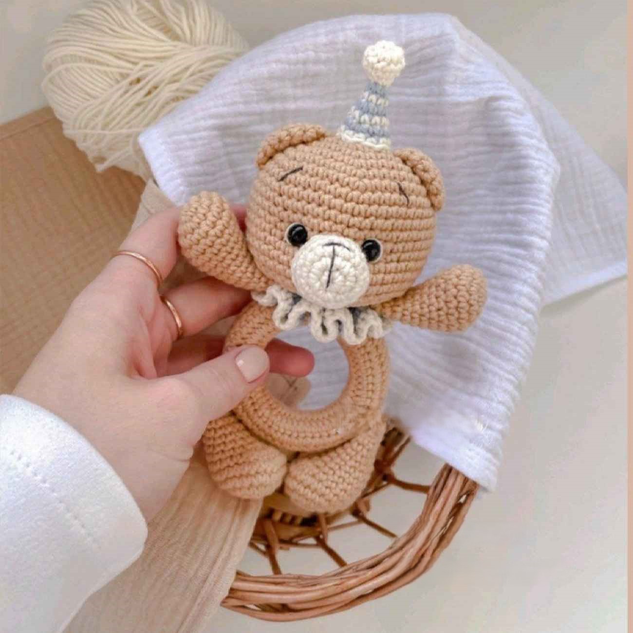 Hypoallergenic Knitted Bear Rattle – Suitable for Infants to Stimulate ...