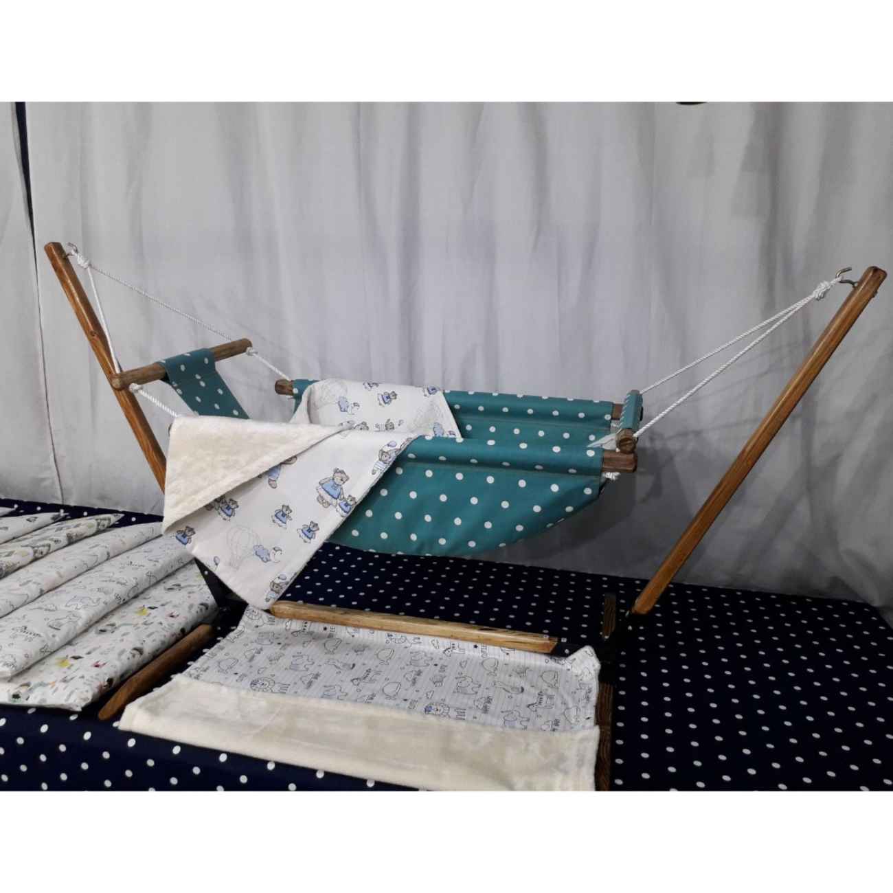 Wooden Frame Baby Cradle – Durable Cotton Fabric Hammock for Newborn to ...