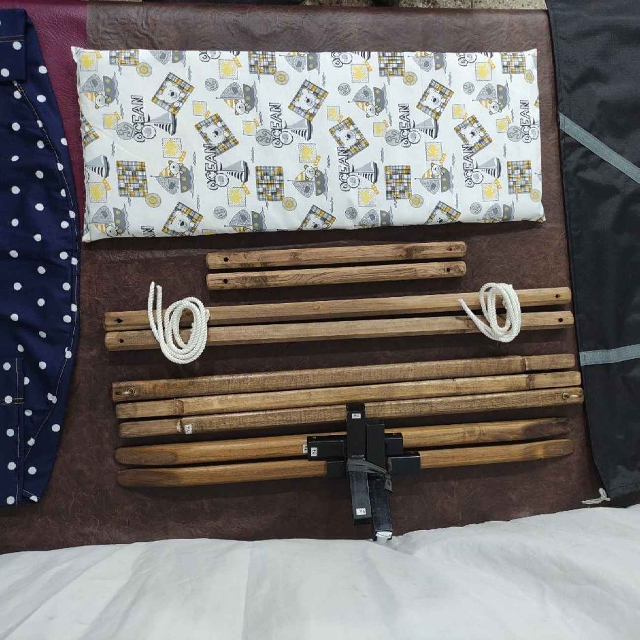 Wooden Frame Baby Cradle – Durable Cotton Fabric Hammock for Newborn to ...
