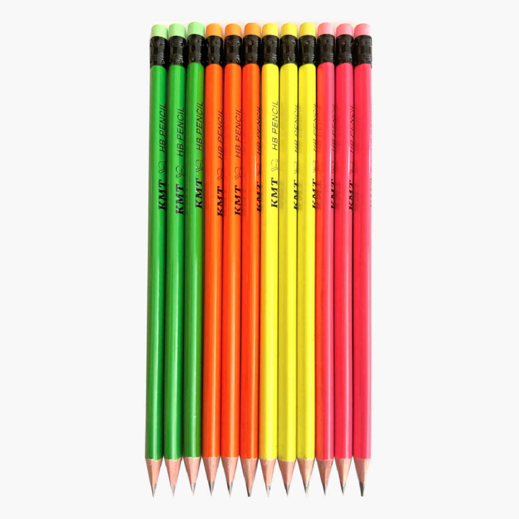 Black Pencils with Eraser in Triangular Fluorescent Design - Pack of 12 ...