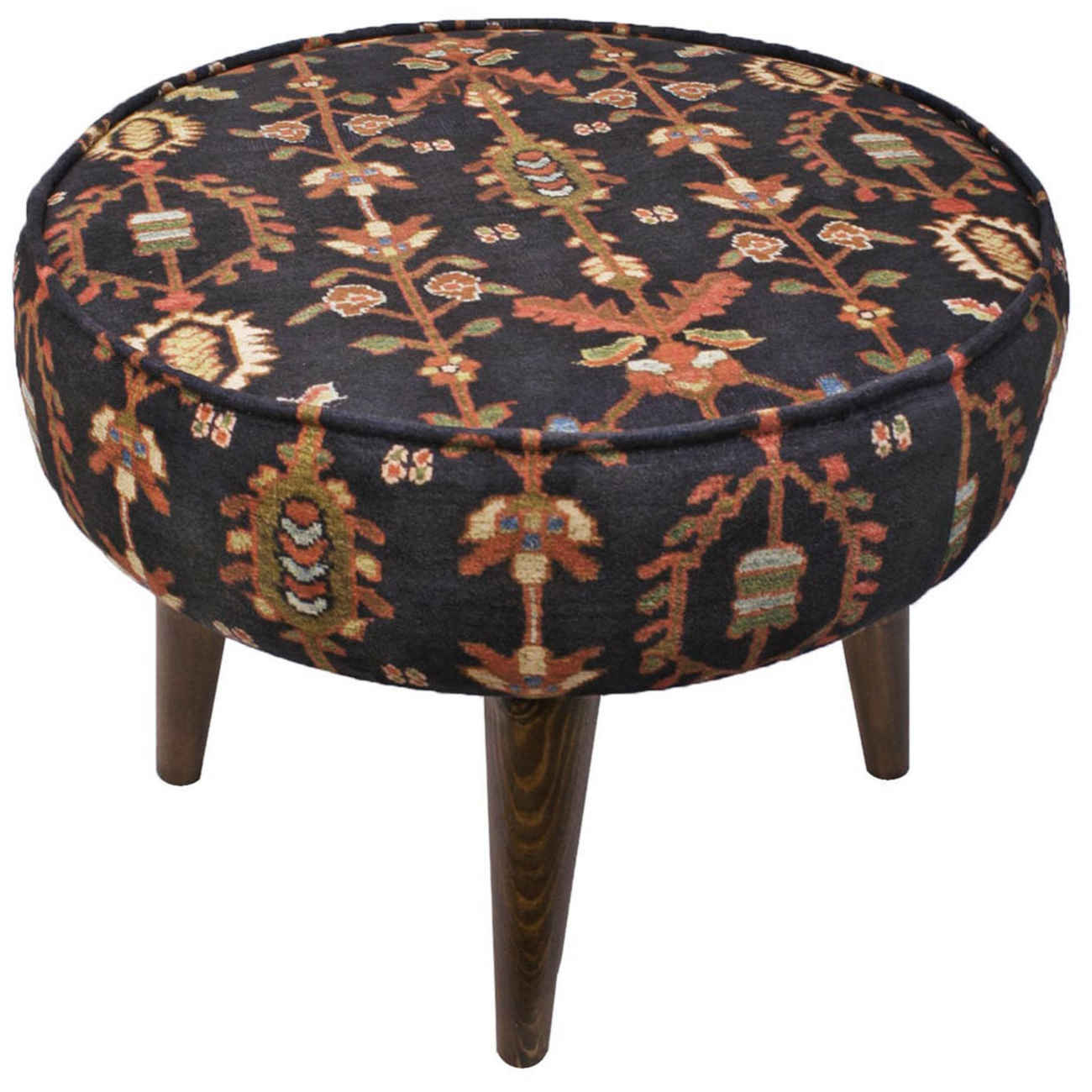 Smoky Grey Persian-Style Ottoman – Elegant Velvet Puff with Wooden Legs ...