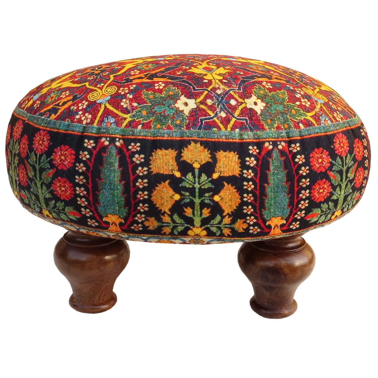 Traditional Persian Velvet Ottoman – Seven Vibrant Colors & Carved ...