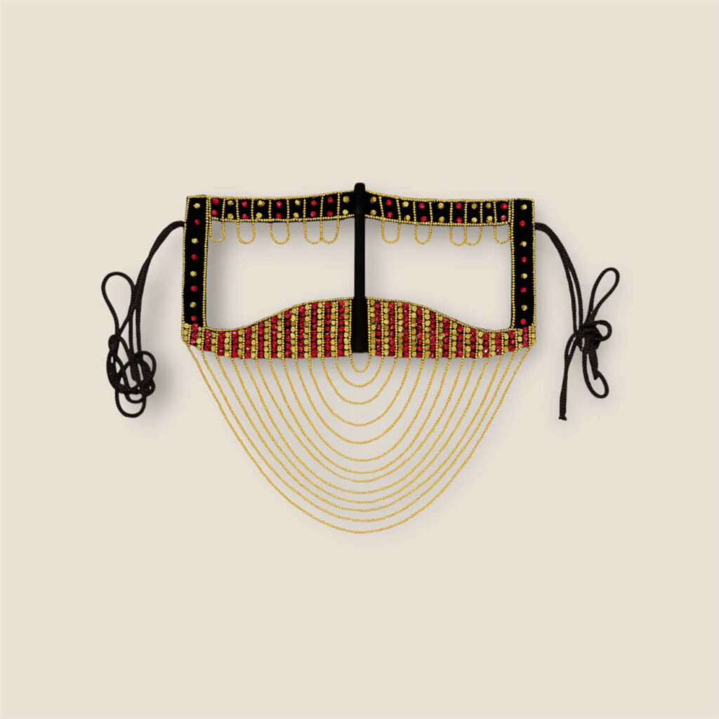 Women’s Handcrafted Rhinestone Burqa with Gold Crescent Chain - ShopiPersia