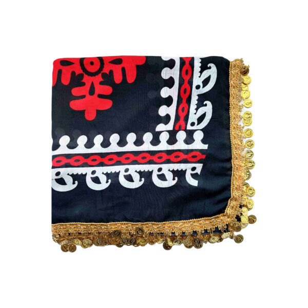 Handmade Kurdish Scarf - Black & Red Tassel Floral Style - ShopiPersia