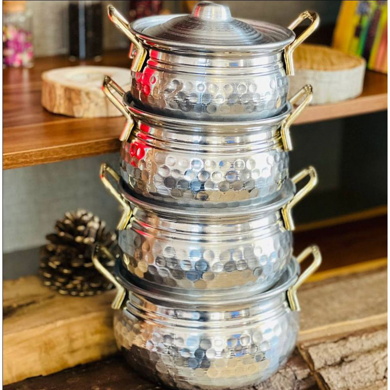 8‑Piece Hammered Aluminum Stock Pot Set – Dual Metal Handle Pots for ...