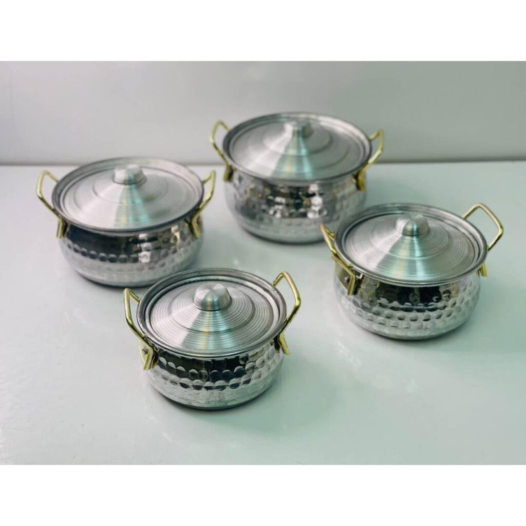 8‑Piece Hammered Aluminum Stock Pot Set – Dual Metal Handle Pots for ...