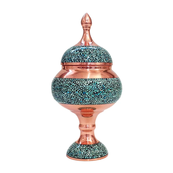 3-Piece Set of Turquoise Inlay Copper Vase and Candy Dish with Velvet ...