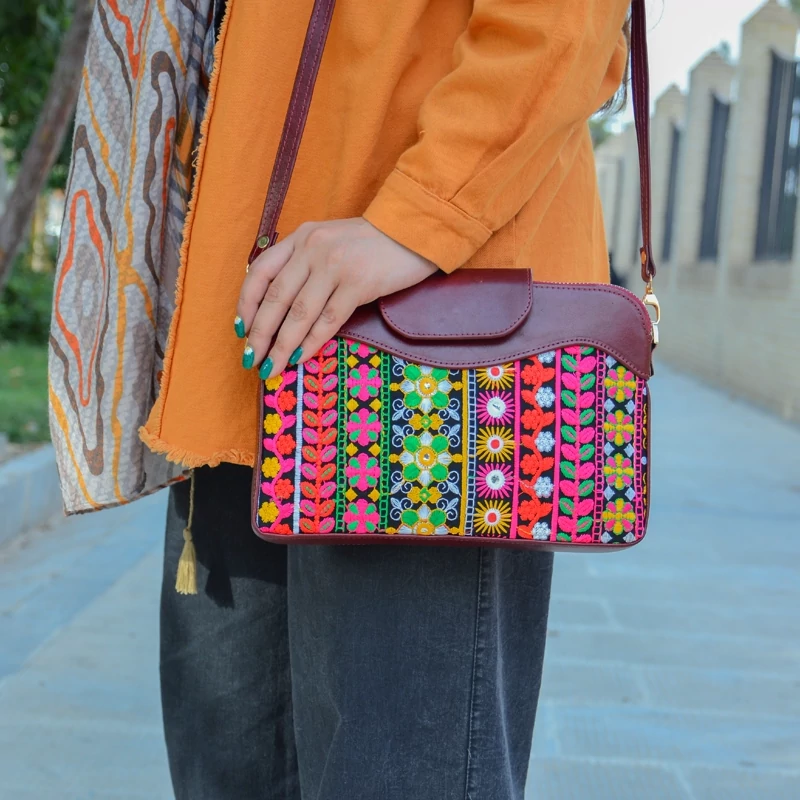 Balochi Embroidery Persian Leather Shoulder Bag – Unique Cultural ...