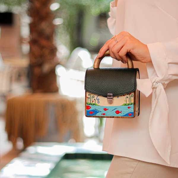 Hand-Painted Wooden & Genuine Leather Mini Hand Bag – Lightweight ...