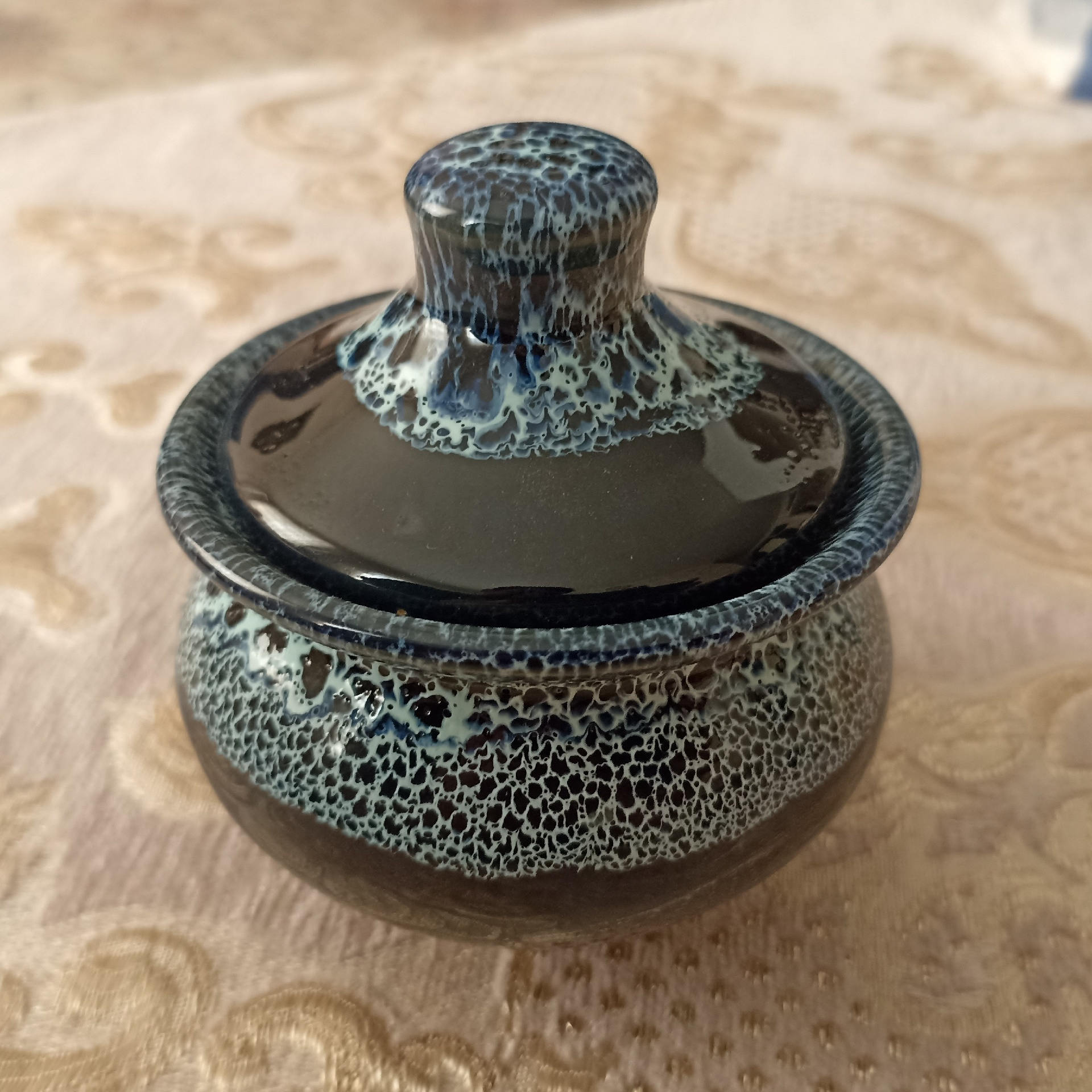 Handcrafted Blue Pottery Jar – Suitable for Sugar Cubes, Candies ...