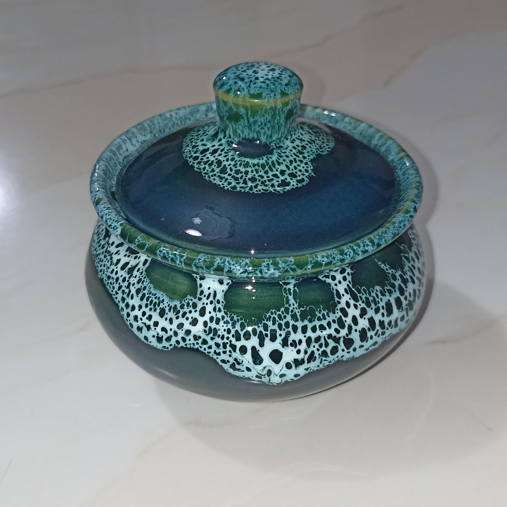 Handcrafted Blue Pottery Jar – Suitable for Sugar Cubes, Candies ...