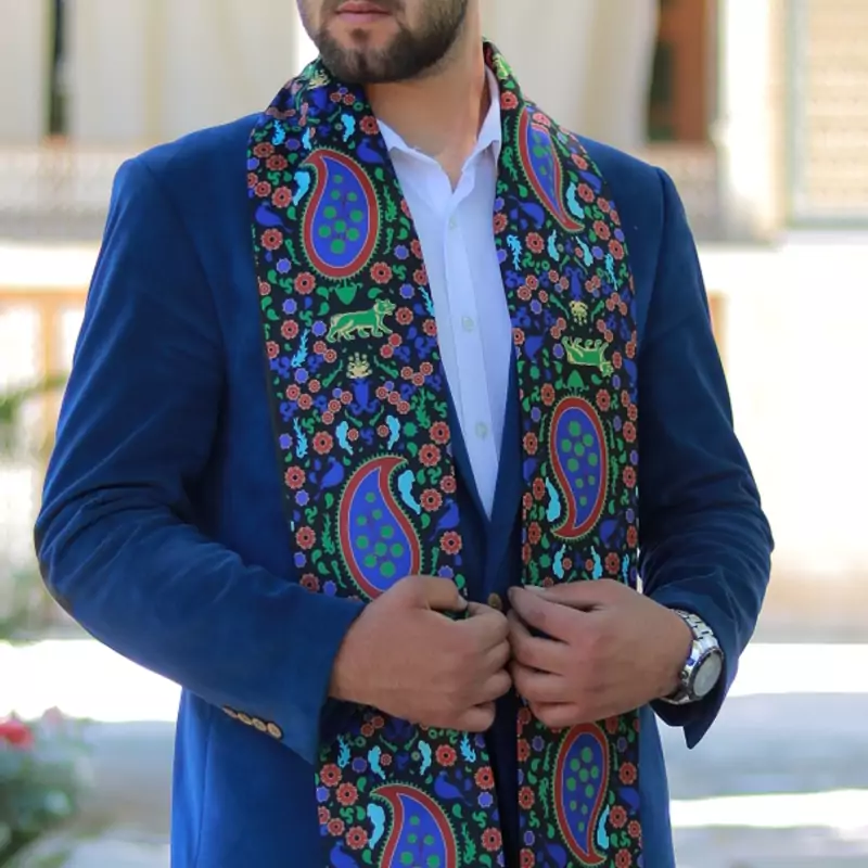 Traditional Iranian Men’s Silk Velvet Scarf with Vibrant Paisley Floral ...