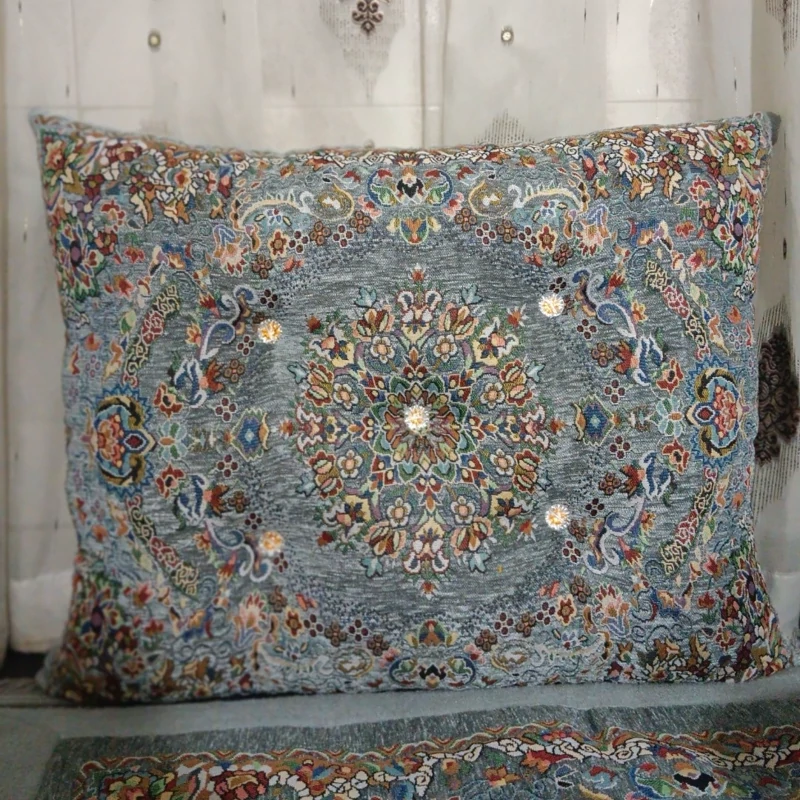 Traditional Rectangular Backrest Pillow – Floral Velvet Fabric ...