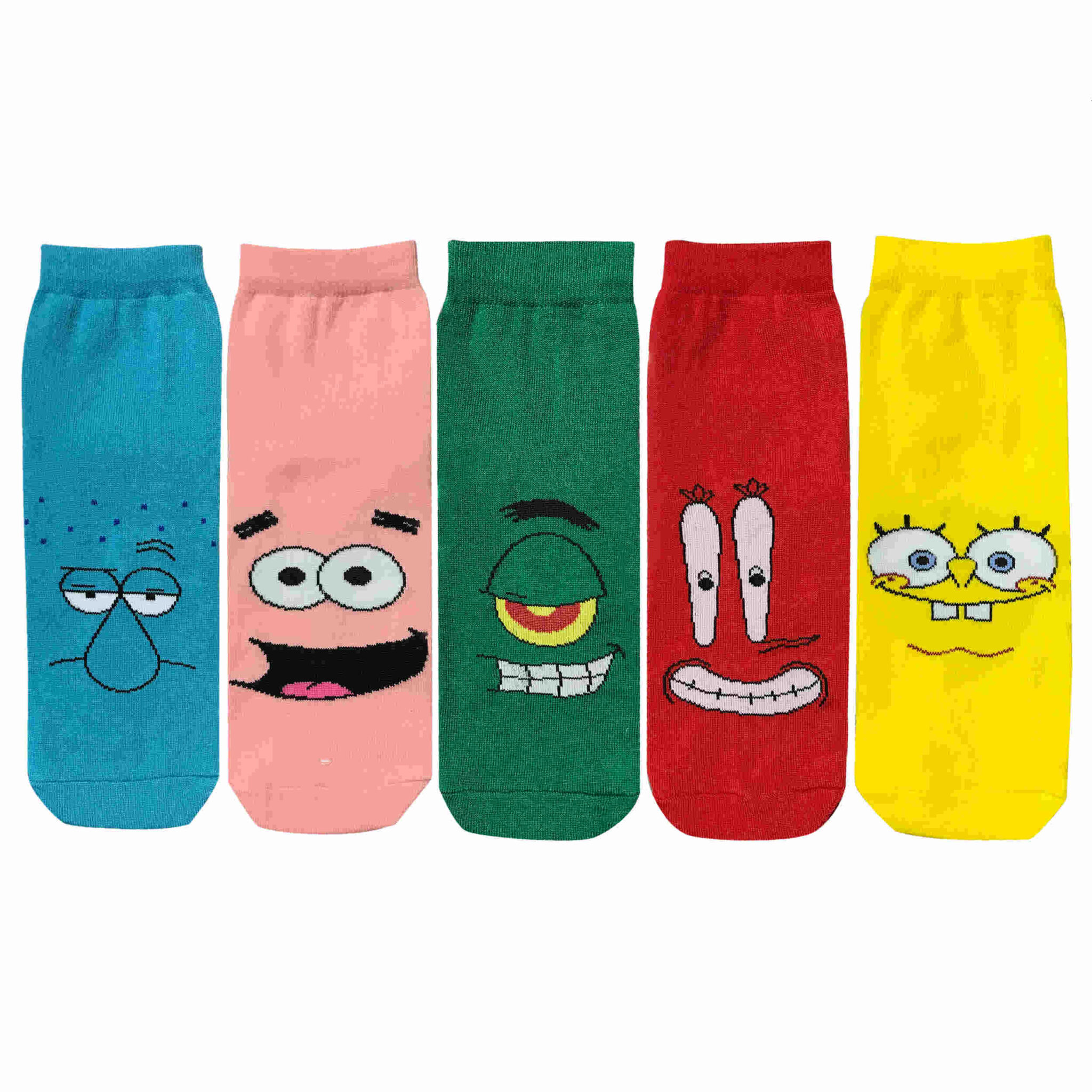 5‑Pair Ankle‑Length Fancy Socks with SpongeBob Character Faces in ...