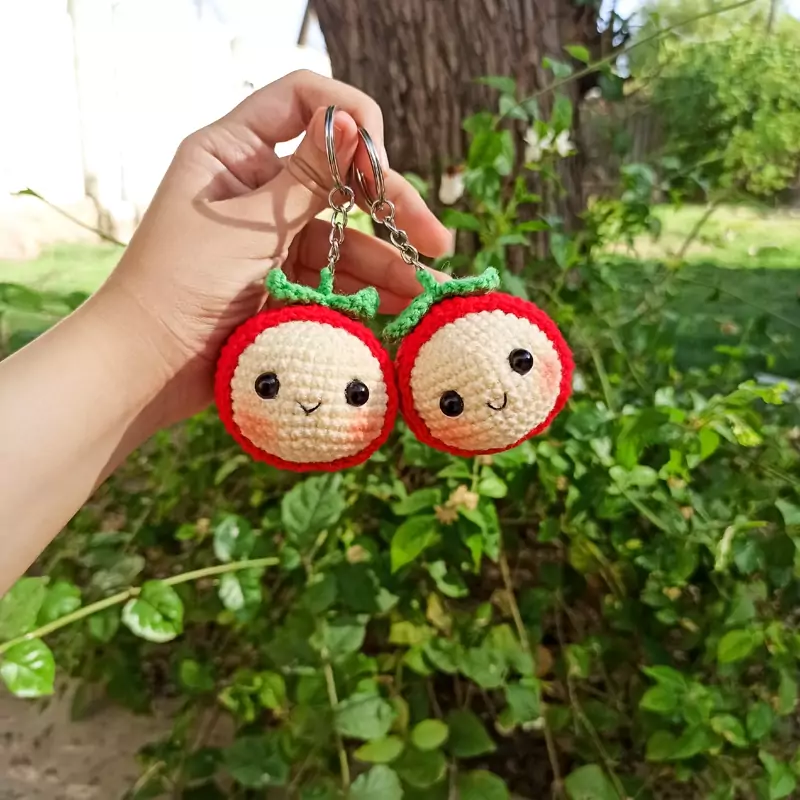 Handmade Crochet Tomato Keychain – Red Yarn Accessory for Keys, Bags ...